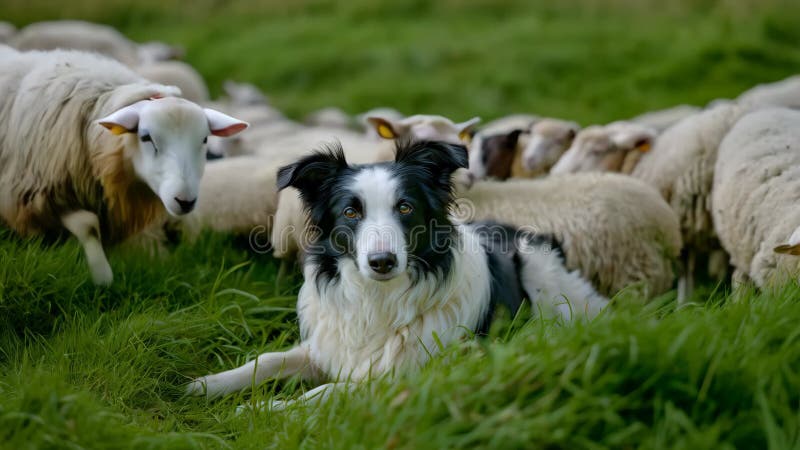 Border Collie with Herd of Sheep on Field Stock Video - Video of furry ...