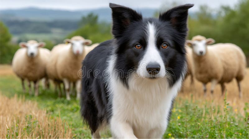 Border Collie Herding Sheep in a Field Stock Illustration ...