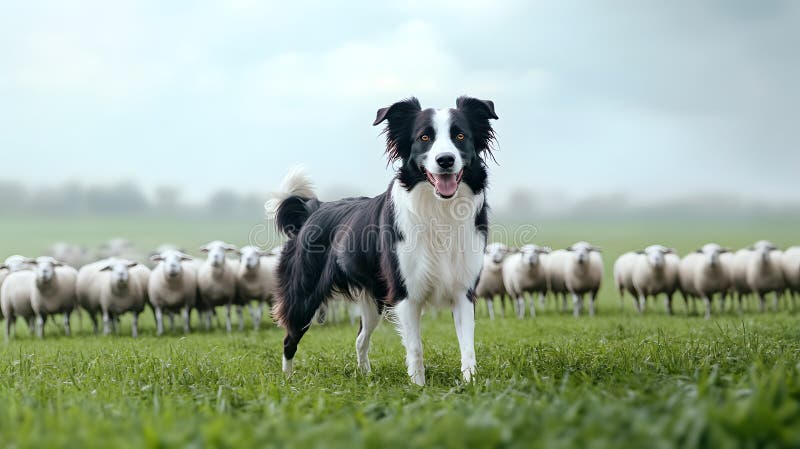 Border Collie Herding Sheep in Green Field, Showcasing Its Intelligence ...