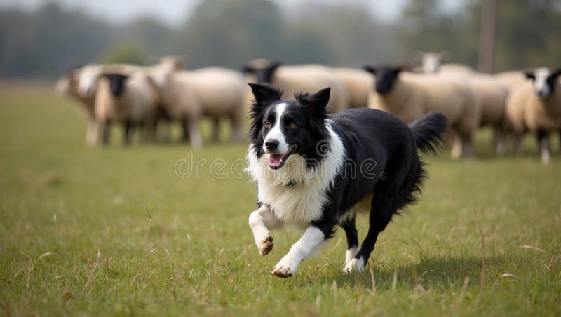 Border Collie Herding Sheep in Lush Field Showcasing Agility and ...