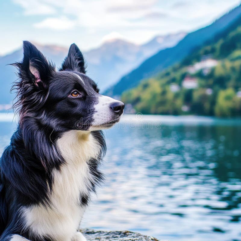 Border Collie by the Lake stock photo. Image of travel - 360306070