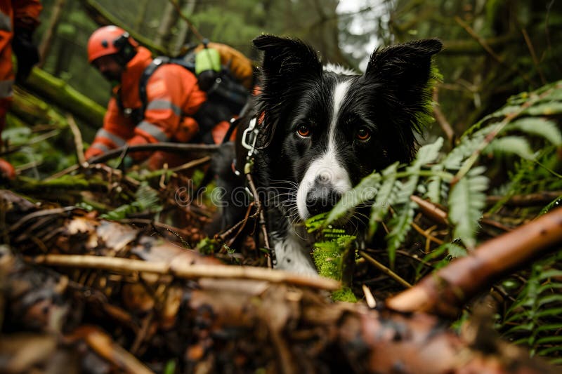 Border Collie in Search and Rescue Operation in a Dense Forest Stock ...