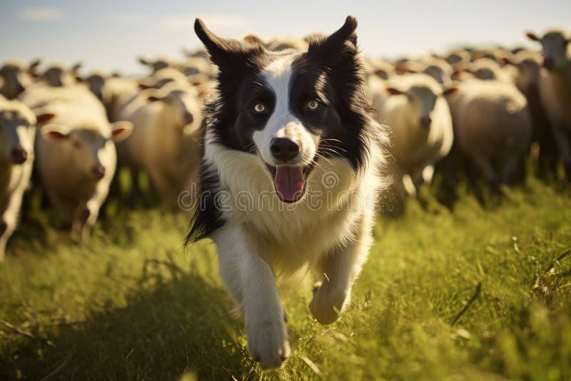 Border Collie Sheep Dog Working a Flock of Sheep Stock Illustration ...