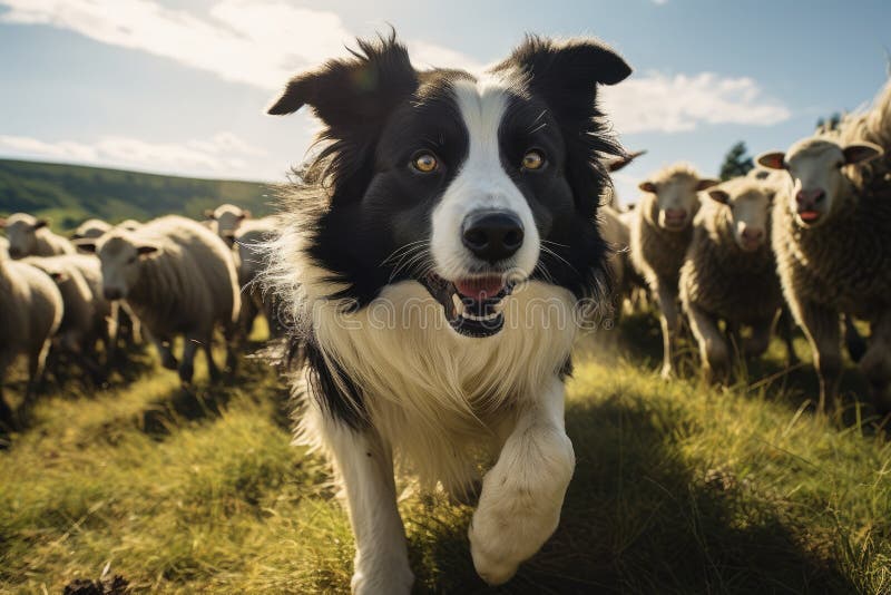 Border Collie Sheep Dog Working a Flock of Sheep Stock Illustration ...