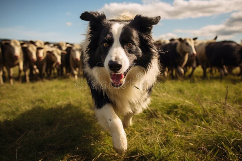 Border Collie Sheep Dog Working a Flock of Sheep Stock Illustration ...
