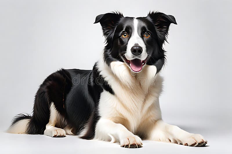 Border Collie Sitting Centered on a Pure White Background: Gaze Fixed ...