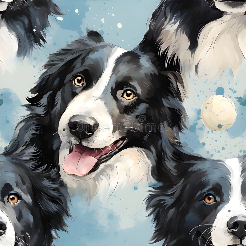 Border Collie Watercolor Dog Patter. AI Generated Stock Illustration ...