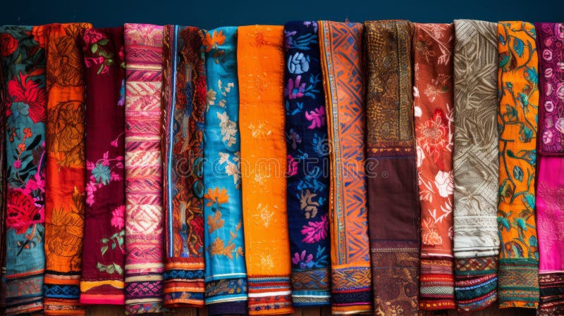 A Border of Colorful Indian Textiles and Patterns Stock Illustration ...
