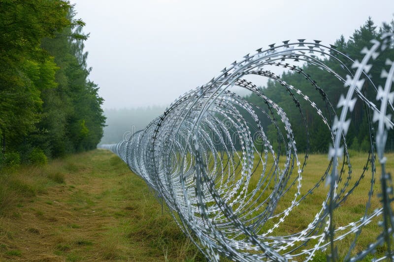 Border Control: Spiral Barbed Wire Barrier. Stock Illustration ...