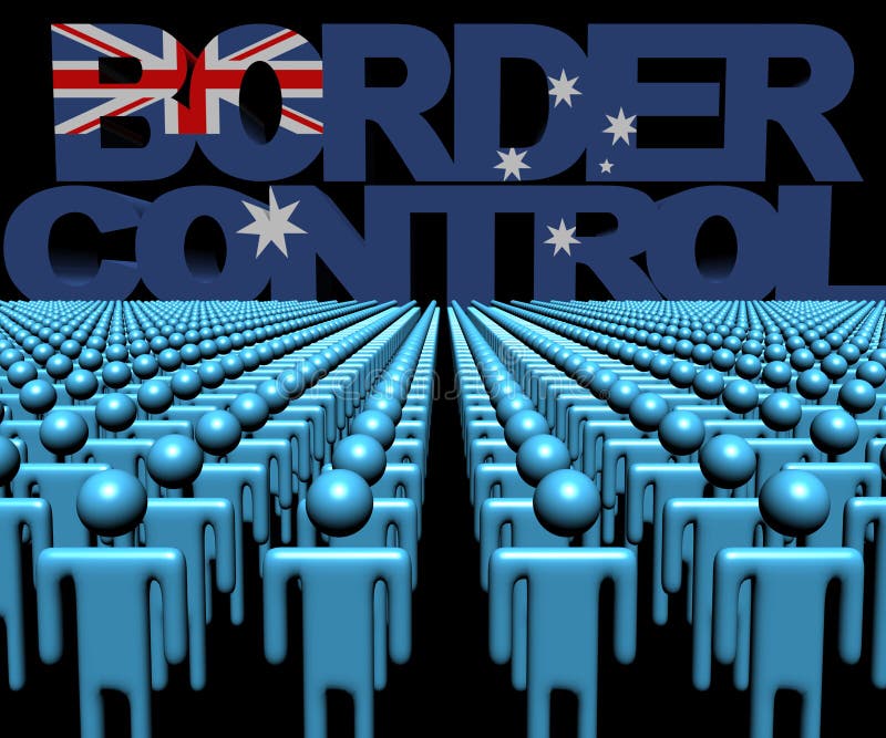 Border Control Text with Australian Flag and Crowd of People ...