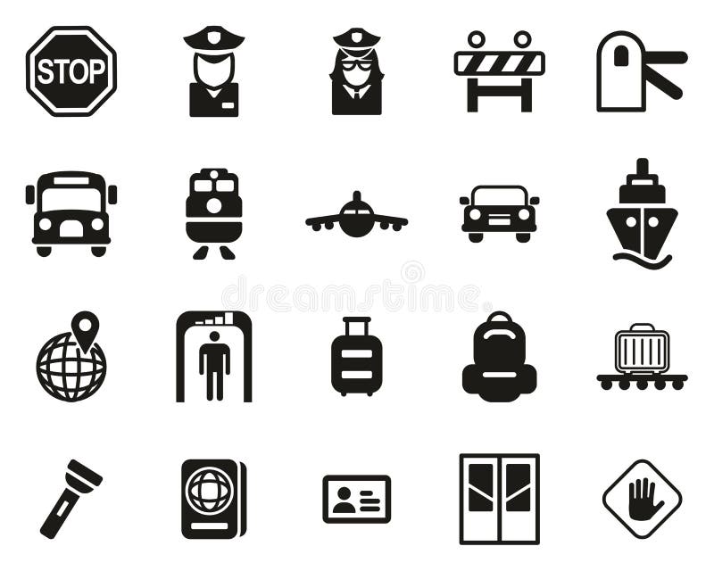 Border Crossing Icons White on Black Flat Design Circle Set Big Stock ...
