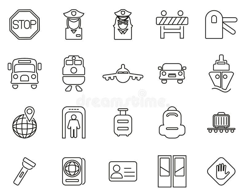 Border Crossing Icons Thin Line Set Big Stock Vector - Illustration of ...
