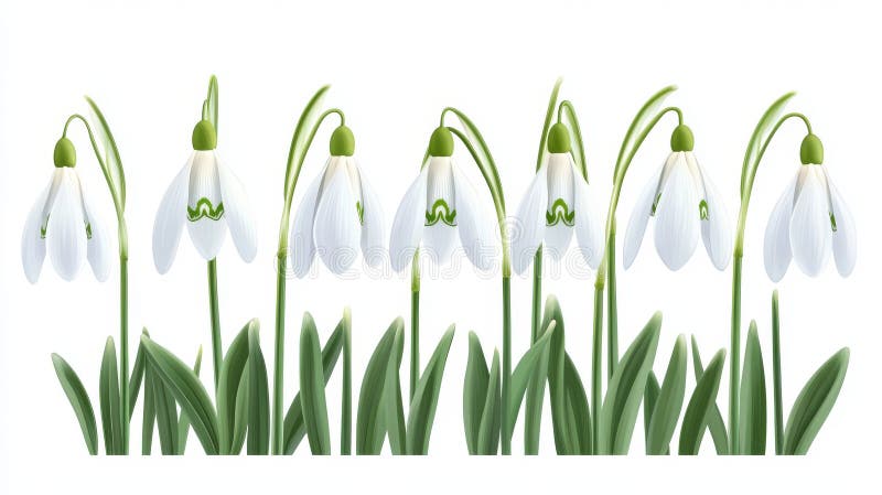 A Border of Delicate Snowdrop Flowers, Isolated with Negative Space for ...