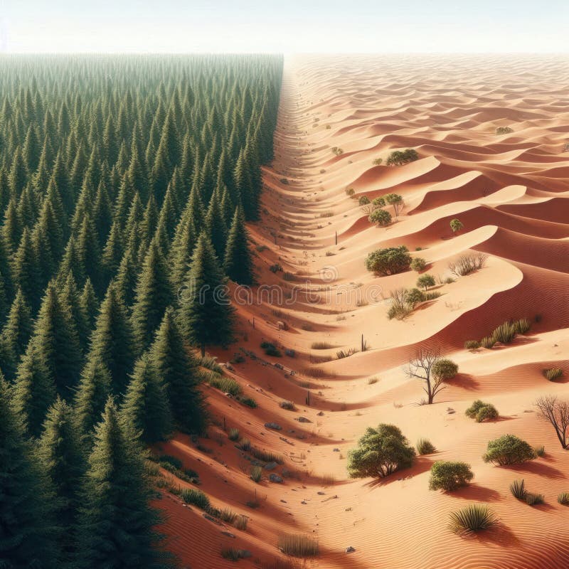 The Border between the Desert and the Forest in Perspective. Stock ...