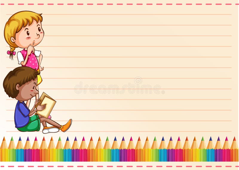 Border Design with Children and Colorpencils Stock Vector ...