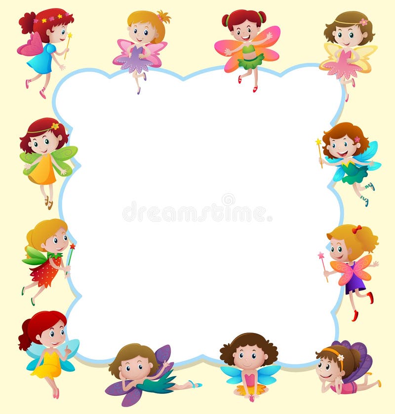 Border Design with Cute Fairies Flying Stock Vector - Illustration of ...