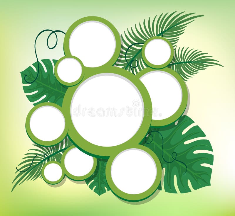 Border Design with Round Frames on Green Leaves Stock Vector ...