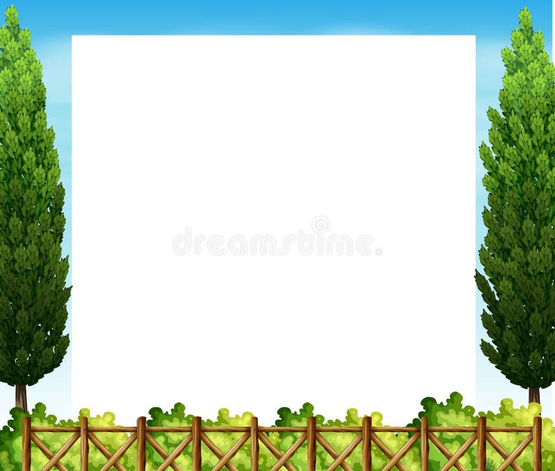 Border Design with Tree and Fence Stock Vector - Illustration of fence ...