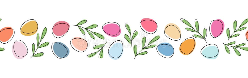 Border with Easter Eggs and Green Branches in Doodle Style Stock Vector ...