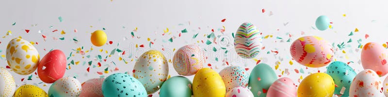 Border of Easter Multicolored Eggs in Horizontal Line Isolated on White ...