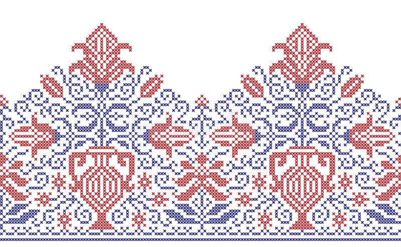 Border Folk Cross-stitch Floral Seamless Pattern Stock Vector ...