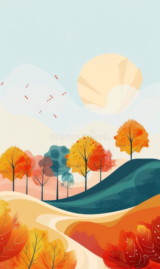 Border Frame with Abstract Cartoon Trees Autumn Landscape Stock ...