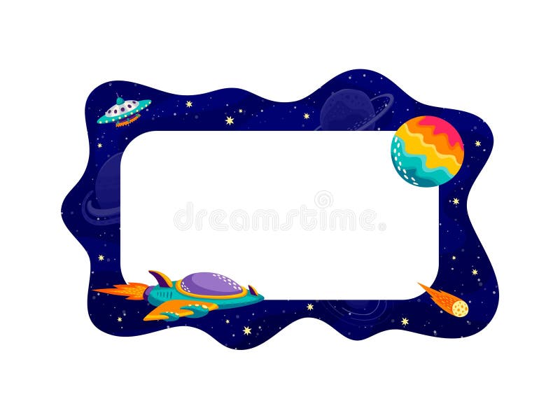 Border Frame with Space Planets, Stars, Spaceship Stock Vector ...