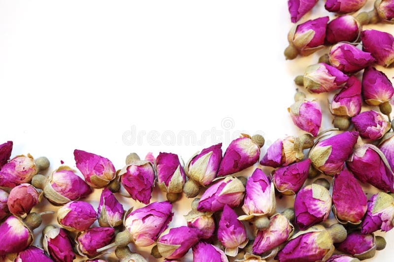 Border Frame of Romantic Dried Pink Rose Buds Stock Photo - Image of ...