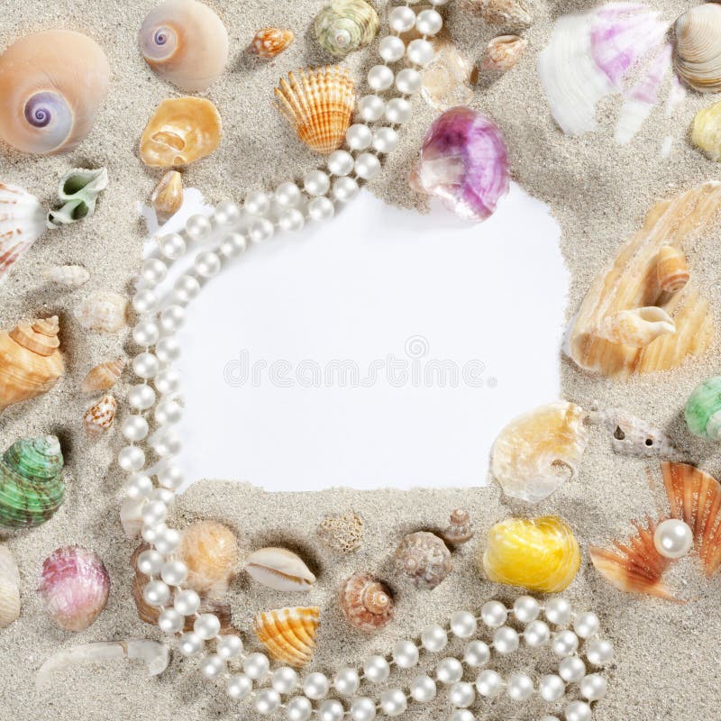 Border Frame Summer Beach Shell Pearl Necklace Stock Photo - Image of ...