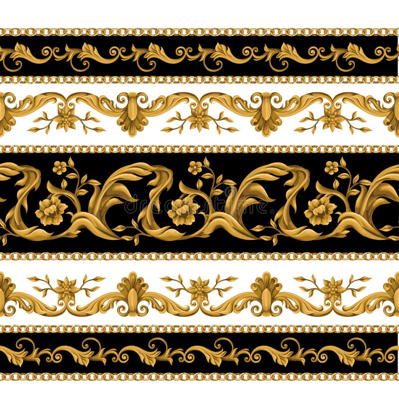 Border with Gold Baroque Elements. Vector Stock Vector - Illustration ...