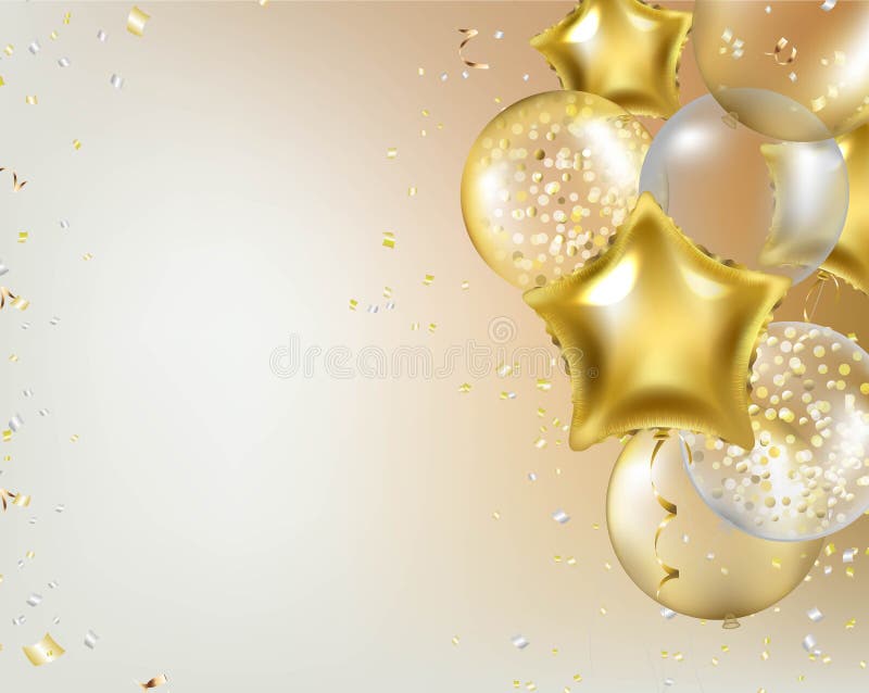 Border with Golden Balloons and Confetti Stock Vector - Illustration of ...