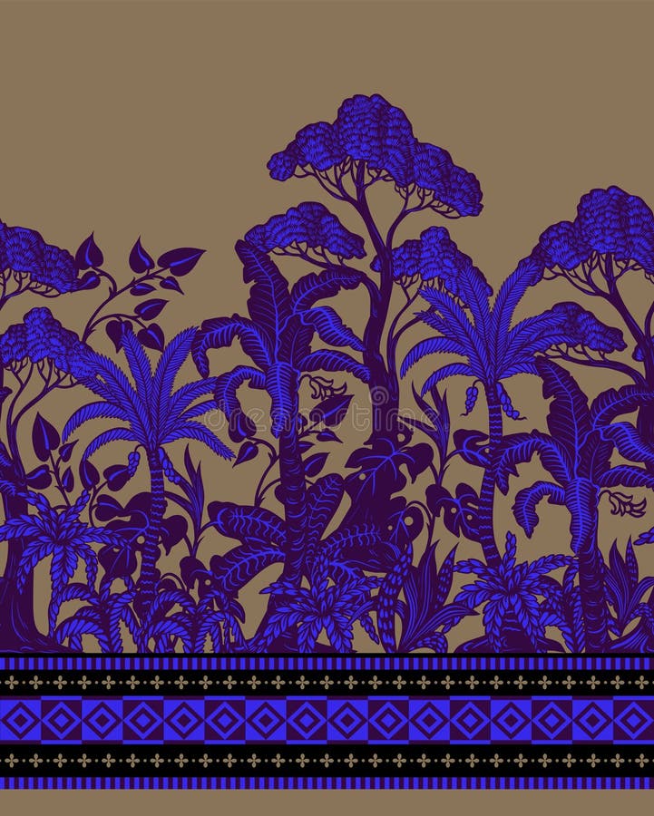 Border with Graphic Trees and Plants. Vector. Stock Vector ...