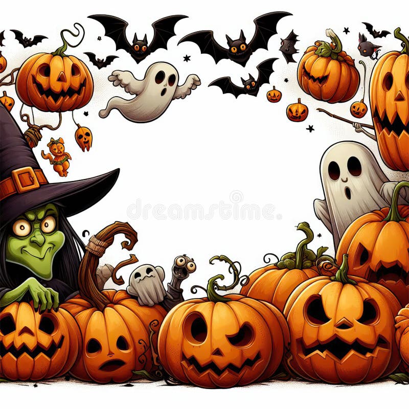 A Border of Halloween Decorations with Blank Space for Text Stock ...