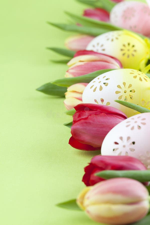 Flowery Easter Eggs and Tulips Border Stock Image - Image of frame ...