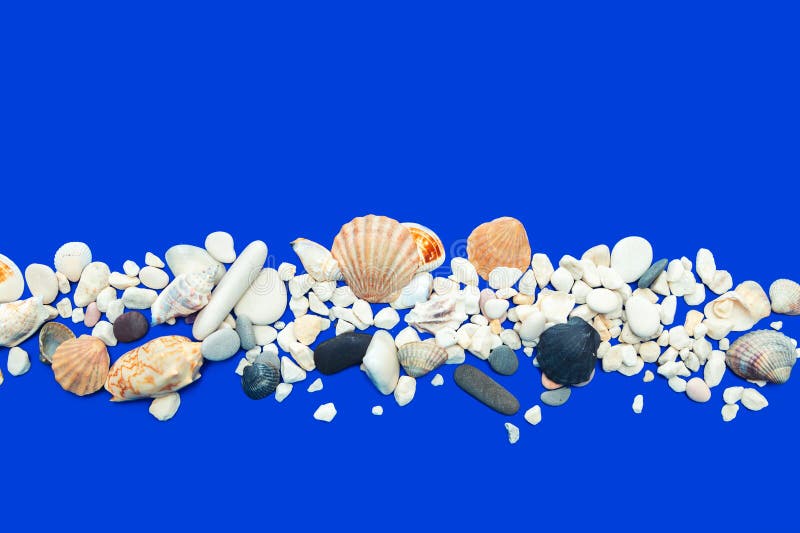 Border Made Shells Pebbles Stones Blue Background Stock Photos - Free ...