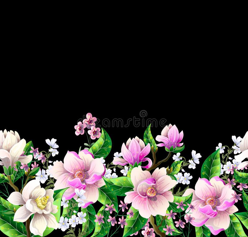 Border with Magnolia Flowers. Vector Illustration. Stock Vector ...