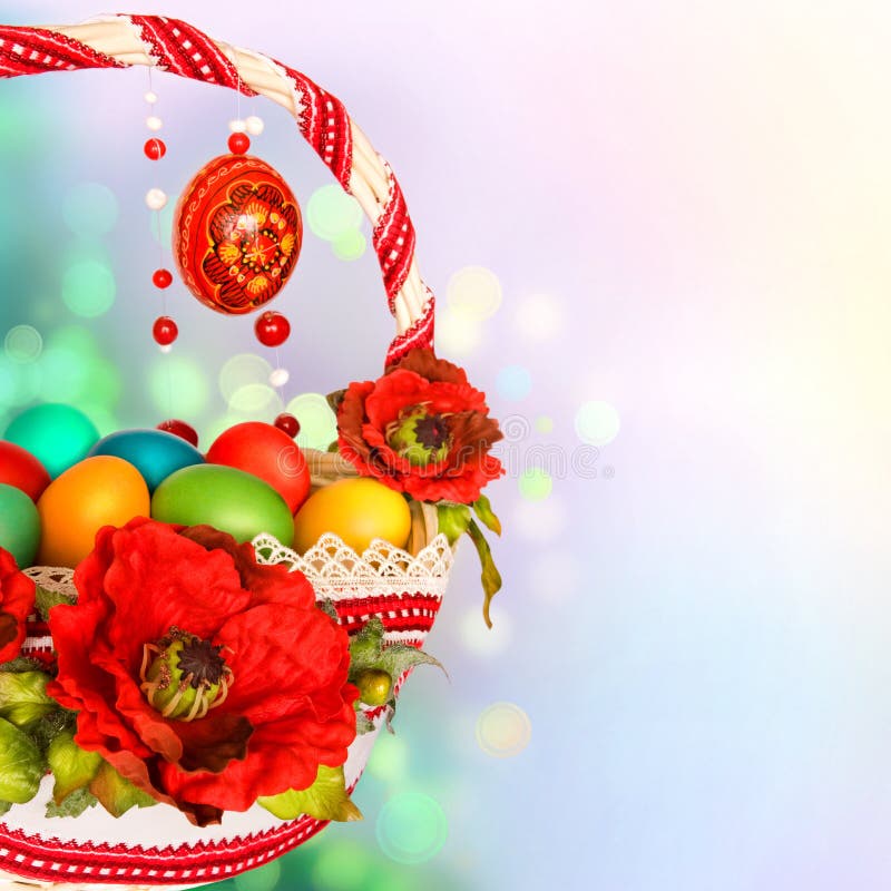 Border with Poppies and Easter Basket Stock Photo - Image of colorful ...