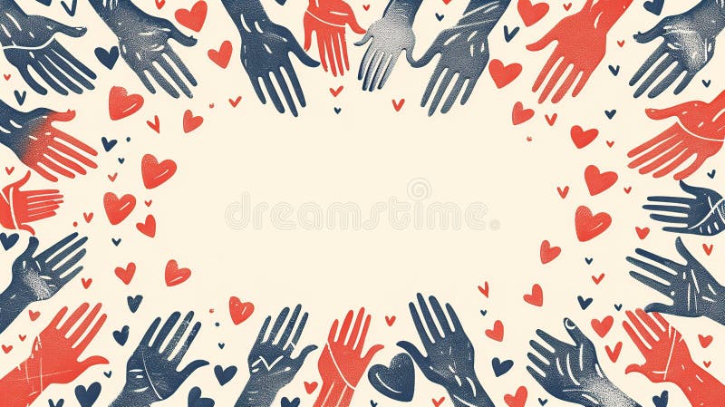 A Border of Reaching Hands with Hearts in the Background, with a Blank ...