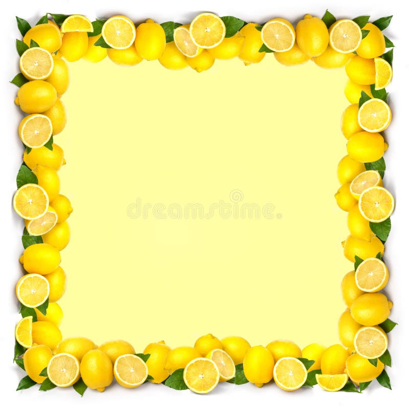 Border Ripe Sliced Lemon with Water Splash Green Leaves and Ice Cubes ...