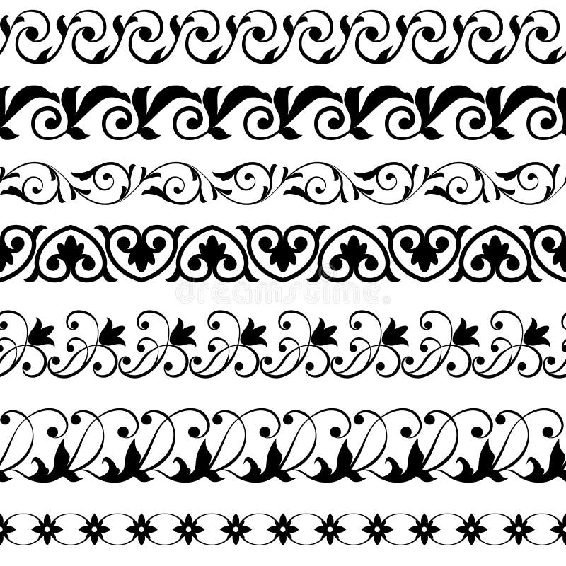 1961 Border, Seamless Pattern, Border Set in Black, Classic Baroque ...
