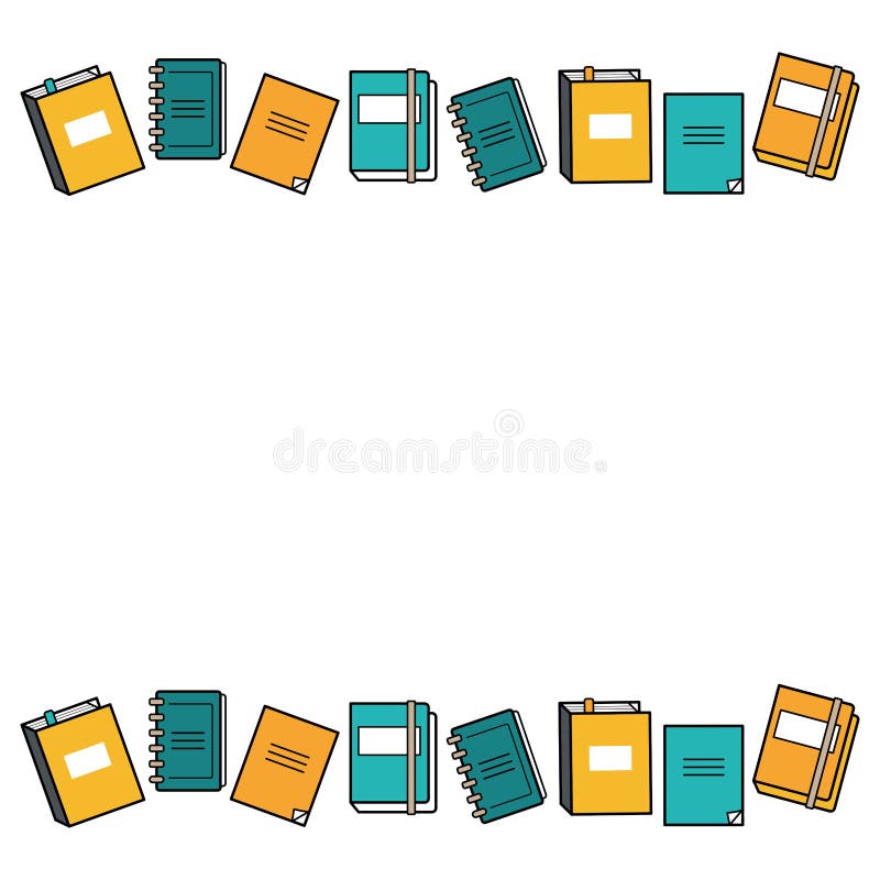 Border with Spring-loaded Notebooks, Books, and Sketchbooks . Space for ...