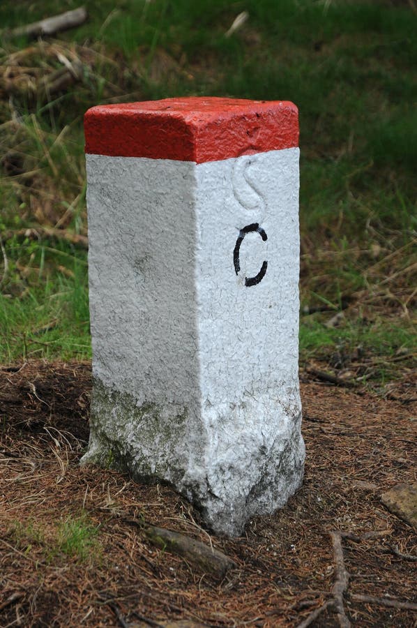 Czech Border Marker Stone with Red Top and Black Lettering Stock Image ...