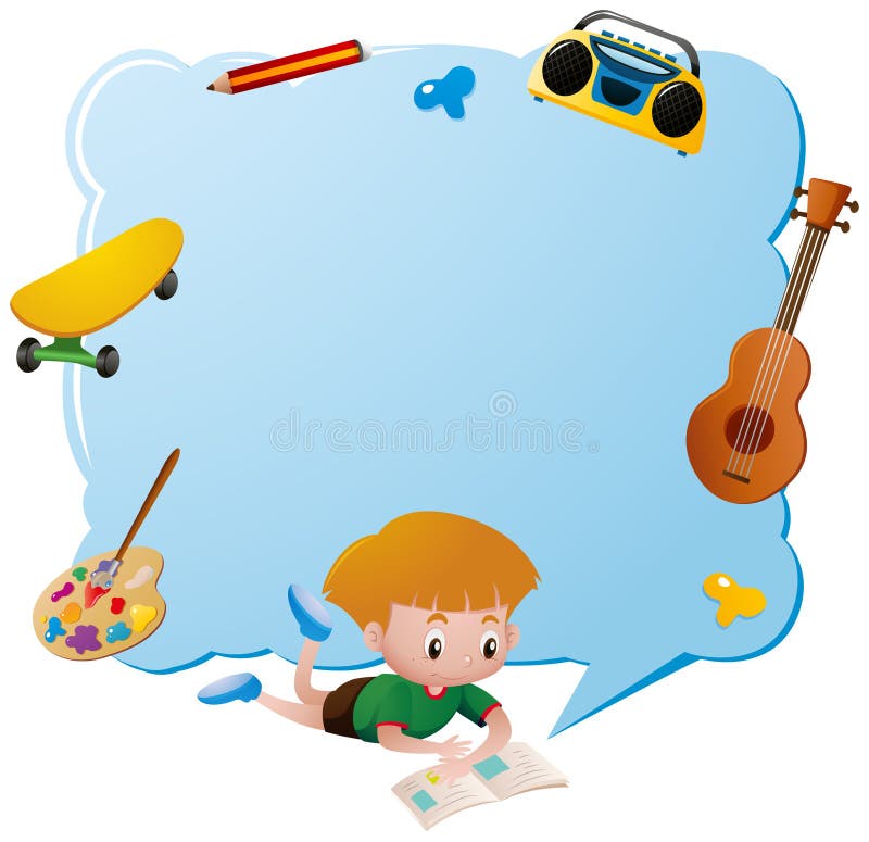 Border Template with Boy Reading Book Stock Illustration - Illustration ...