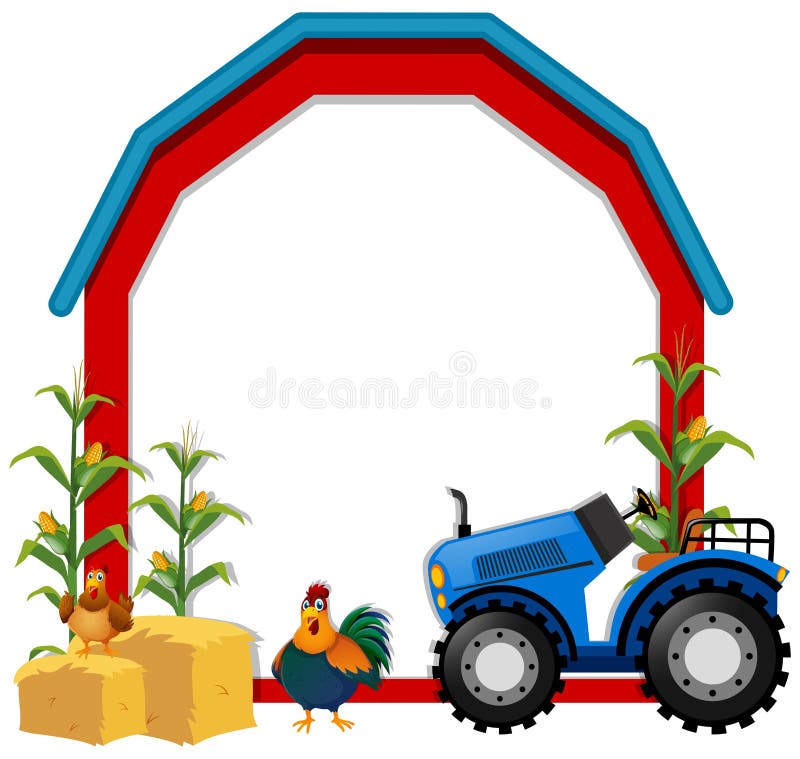 Border Template with Chickens and Tractor Stock Vector - Illustration ...