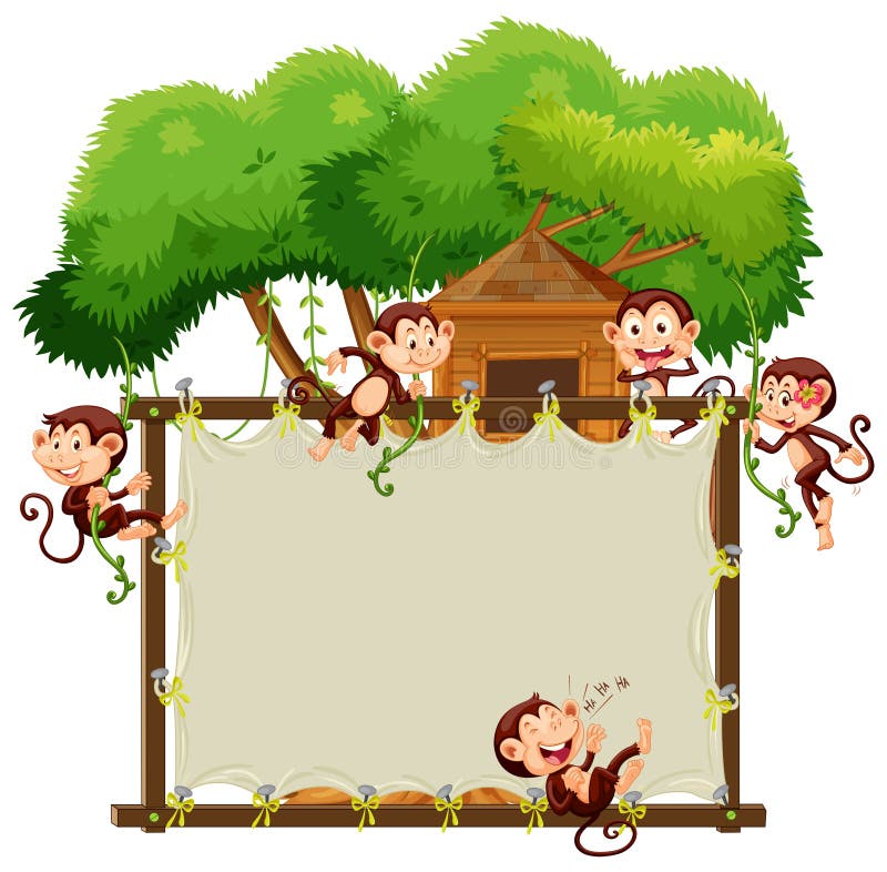 Border Template with Cute Monkeys Stock Vector - Illustration of animal ...