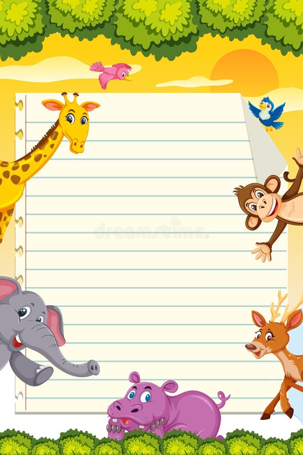 Border Template Design with Many Wild Animals in Background Stock ...