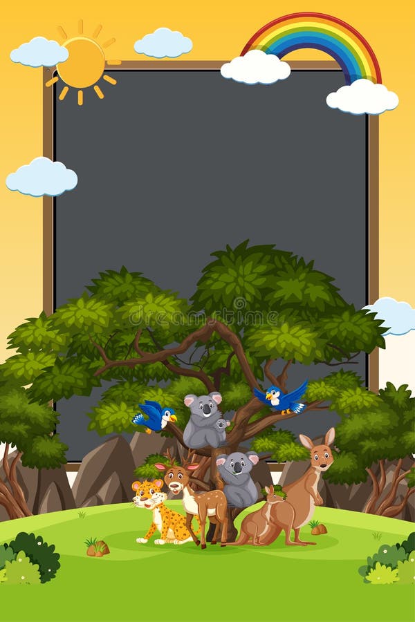 Border Template Design with Many Wild Animals in Background Stock ...