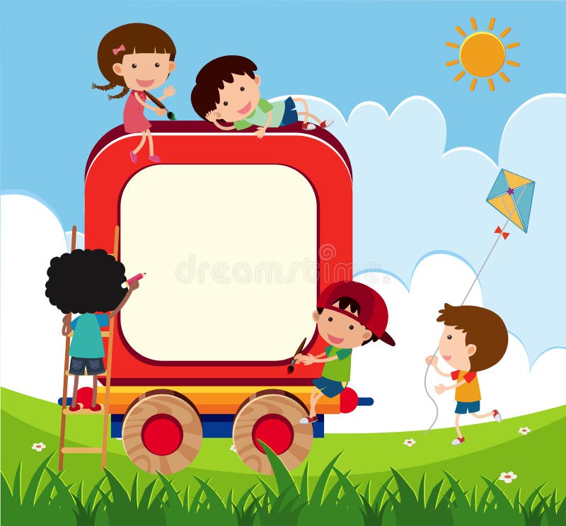 Border Template with Five Kids Playing in Park Stock Vector ...