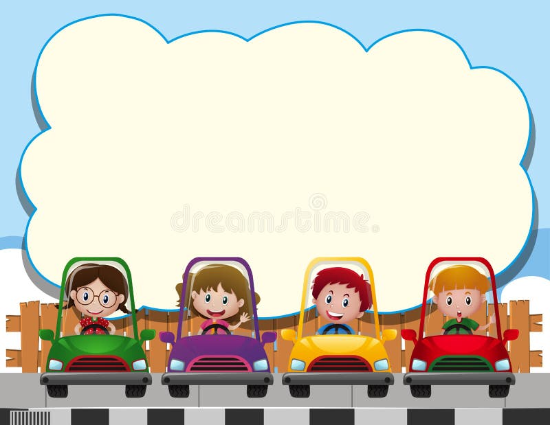Border Template with Four Kids in the Cars Stock Vector - Illustration ...