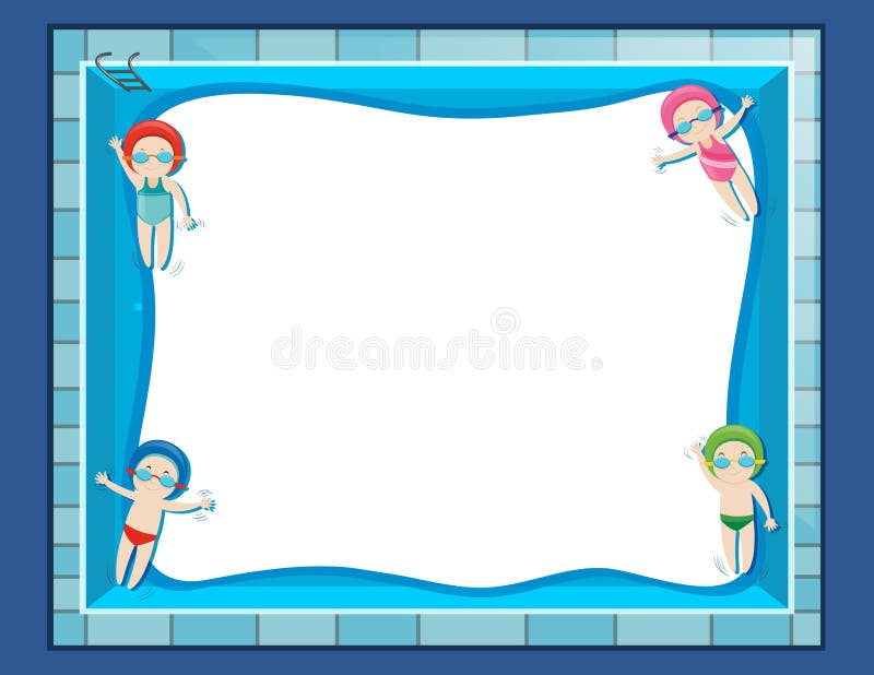 Border Template with Four Kids Swimming Stock Vector - Illustration of ...